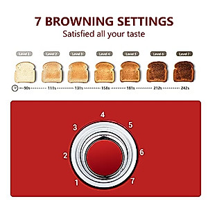 REDMOND Toaster 2 Slice, Retro Bagel Stainless Steel Compact Toaster with 1.5”Extra Wide Slots, 7 Bread Shade Settings for Breakfast, 800W (Valentine Red)