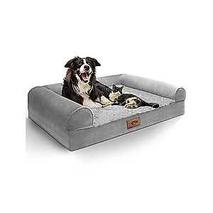 Sytopia Dog Cooling beds chew Proof for Medium Dogs Indestructible Waterproof Washable Dual Side Dog Crate Bed, Dog Couch, Pet Bed with Removable Cover and Nonskid Bottom-Grey L Size