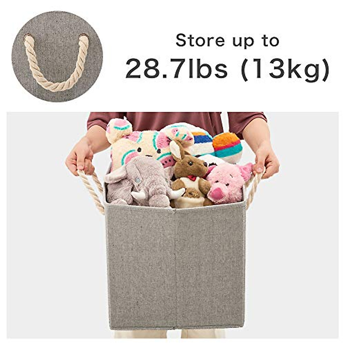 EZOWare [Set of 4] Foldable Fabric Storage Cube Bins with Cotton Rope Handle, Collapsible Resistant Basket Box Organizer for Shelves Closet Toys and More – Gray 12x12x12 inch