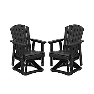 SERWALL Adirondack Swivel Glider Chair, HDPE Swivel Glider Set of 2 for Outdoor, All-Weather Glider Chair for Porch, Balcony, Midnight Black
