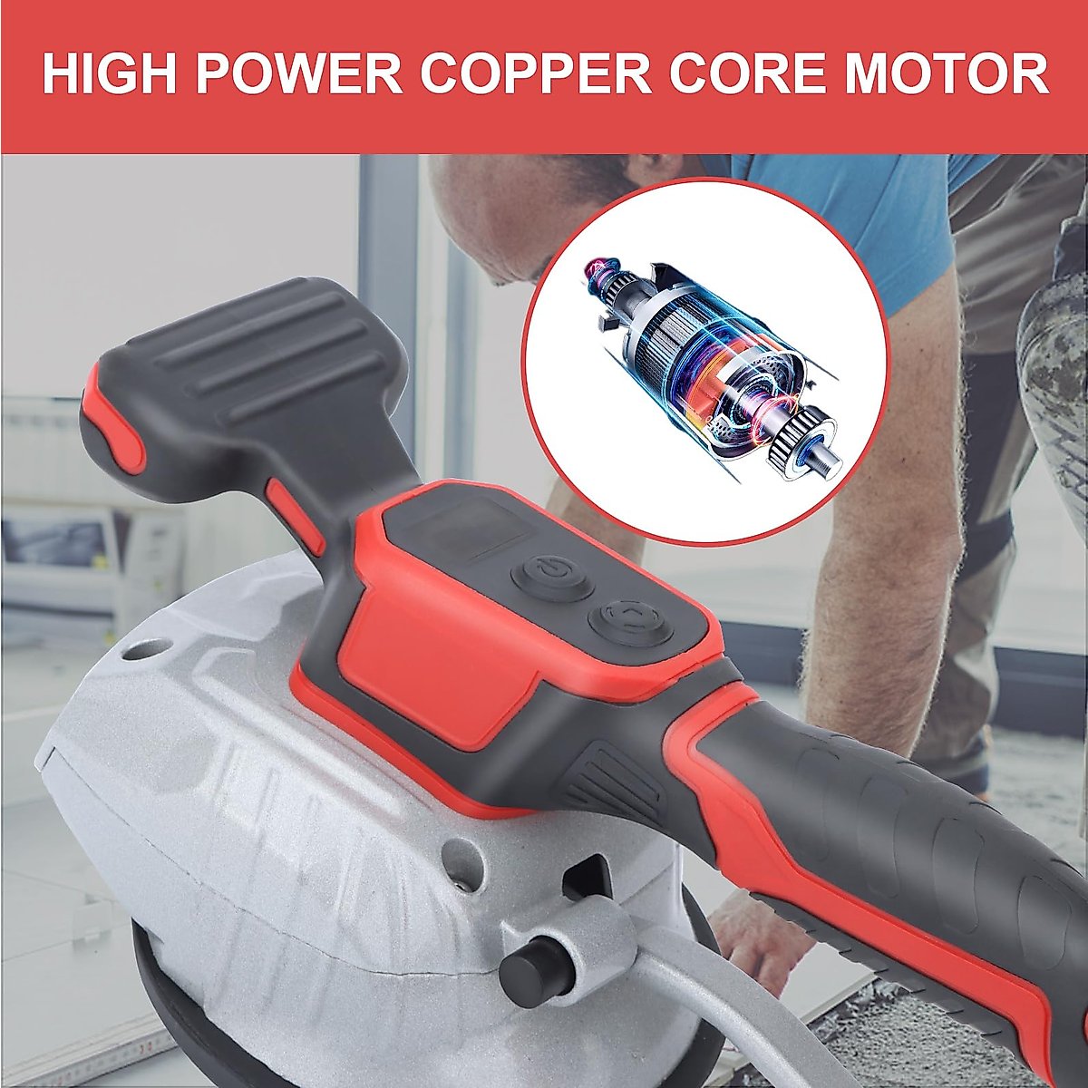 Tile Vibration Leveling Machine for Milwaukee M18 18V Battery, Cordless Tile Vibration Machine Installation Tool 150W Tiler Vibrator Tool with 8 Speed, Suction Cup, Digital Display (Tool only)