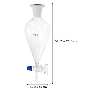 Separatory Funnel Pear Funnels, 125ml Thickened Glass Separating Funnel, Leak-Proof Screw Cap, Stopcock Style and Logo Color Random, Lab Glassware
