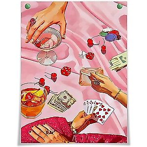 cupmod Vintage Poker Paint by Number for Adults Beginners,DIY Acrylic Watercolor Oil Painting by Number On Canvas without Frame,Retro Funny Drinks Paint for Home Wall Decor 16x20inch