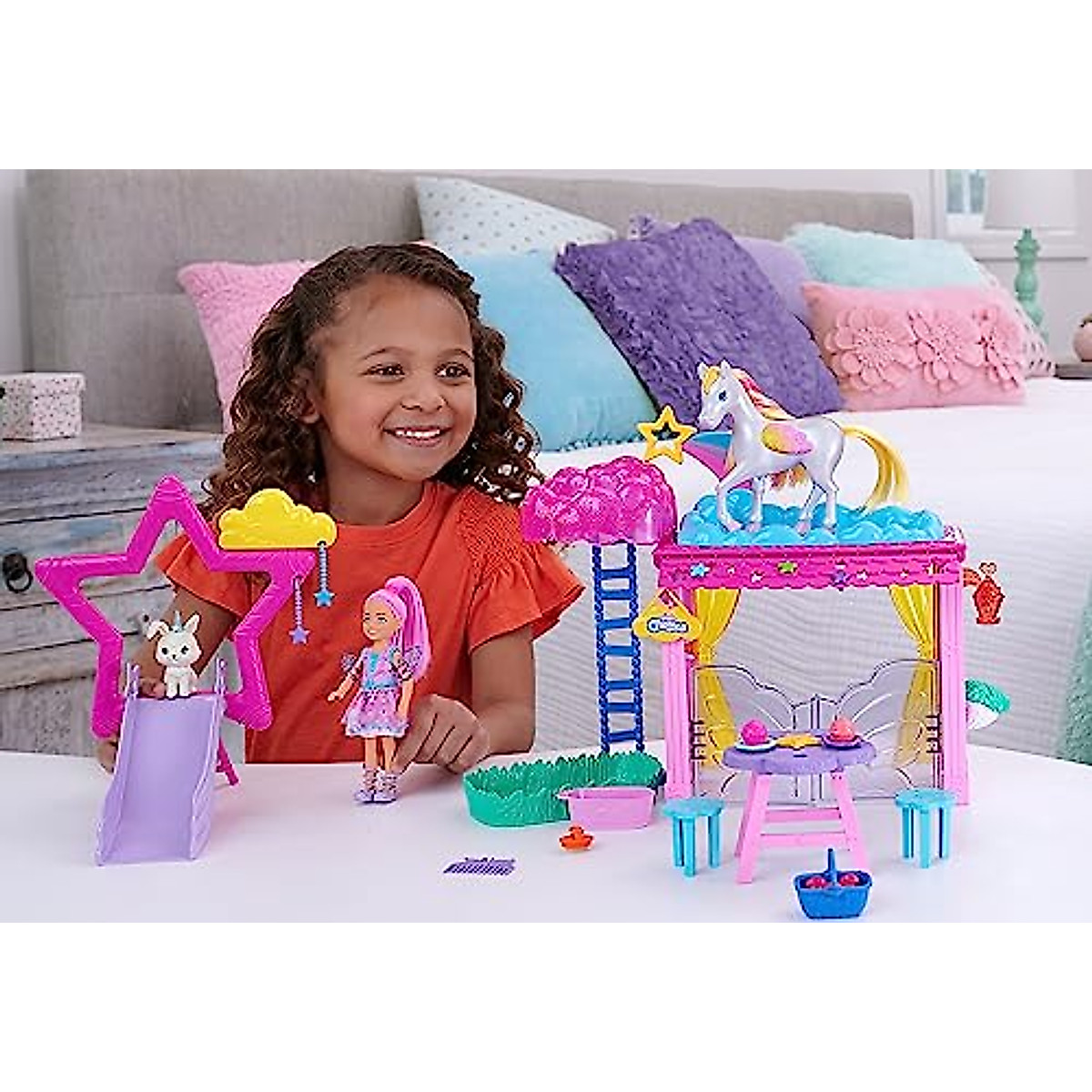 Barbie A Touch of Magic Chelsea Small Doll & Pegasus Playset, Winged Horse Toys with Stable, Pet Bunny & Accessories