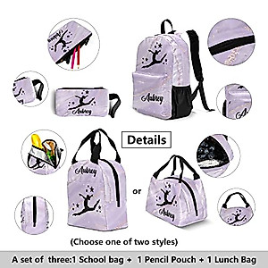 Gymnastic Abstract Marble Purple Personalized Backpack Set for Teen Boys Girls with Lunch Box & Pencil Pouch Bag Travel Backpack