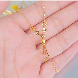 SISGEM 18k Yellow Gold Cherry Blossom Necklace for Women, Real Gold Chain and Y Pendant, Fine Jewelry Gifts for Her, 16-17 Inch