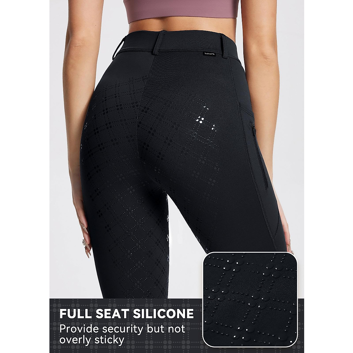 BALEAF Women's Winter Riding Pants Full Seat Breeches Fleece Horse Equestrian Tights Horseback Leggings Pockets Black M