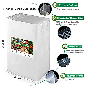 Vakumar Vacuum Sealer Bags 300 Pint 11 x 16 Inch Rolls for Food, Seal a Meal, Commercial Grade, BPA Free, Commercial Grade, Great for Storage, Meal prep and Sous Vide