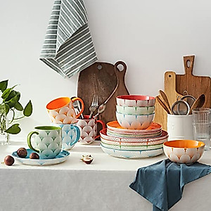 DOWAN 8.5'' Pasta Bowls, Ceramic Dinner Plates Salad Bowls Set of 4, Colorful Shallows Bowls, Large Size Serving Bowls for Christmas, Wedding Party, Ideal Gift