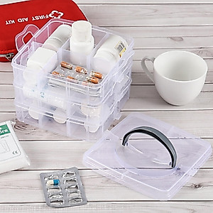 Bringer 3-Tier Small Clear Stackable Storage Container Box with Dividers-18 Compartments, Plastic Craft Storage Organizer Box, 2-Pack