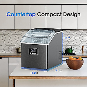 Portable Compact Ice Maker Machine Countertop With Scoop & Basket, 40Lbs/24H Auto Self-Cleaning,24 pcs Ice Cube in 13 Mins, ,Stainless Steel, Perfect for Home/Kitchen/Office/Bar (Black)