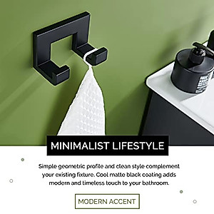 Angle Simple Double Towel Hook Matte Black, Stainless Steel Bath Towel Holder, Hand Towel Rack, Coat Clothes Purse Hanger, Bathroom Kitchen Double Hook for Wall