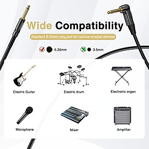 LEKATO Instrument Cable with Mute Button, Guitar Cable10 ft Guitar Audio Cable for Electric Guitar, Bass, Professional Electric AMP Cord with Dual Mute Plug Ends, 1/4" Right Angle to Straight Plug