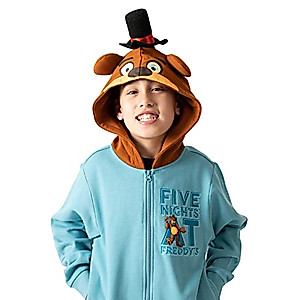 Five Nights At Freddy's Big Face Freddy Hood Long Sleeve Denim Heather Boy's Hooded Sweatshirt-Small