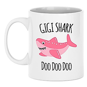 Exxtra Gifts Gigi Shark Mug Grandma Cup From Grandkids Funny Grandmother Doo Doo Present 11 oz White