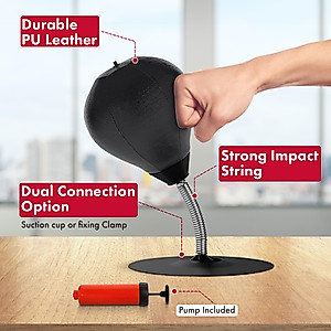 GLACIAL Stress Relief Desktop Punching Bag I Comes with Desk Clamp and Extra Strong Suction Cup I Black