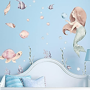 Dreamy Ocean Wall Stickers Sweet Pastel Mermaid Wall Decals Mermaid Themed Girls Rooms Baby Nursery Decor Marine Baby Room Wall Decor