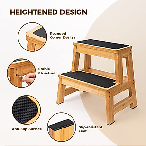 StrongTek 17 Inch Tall Wooden Two Step Stool for Adults & Kids, Versatile as Kitchen Step Stool, Bedside Step Stool, Closet Step Stool, Anti-Slip Surface for Safety & Stability, 500lbs Capacity