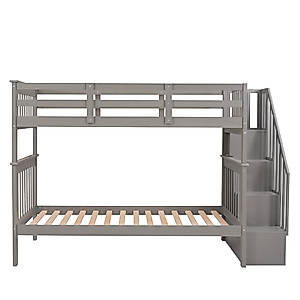 Harper & Bright Designs Twin Bunk Beds, Twin Over Twin Bunk Bed with Stairs and Storage, Low Bunk Beds Twin Over Twin for Kids Girls Boys, Grey