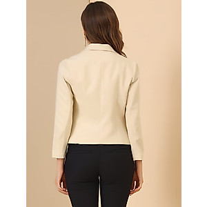 Allegra K Women's Open Front Office Work Business Casual Lightweight Crop Suit Blazer Jackets X-Small Beige-Solid