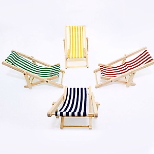STOBOK 1:12 Mini Wooden Beach Chair, Miniature Beach Chair Longue Deck Chair Mini Beach Chairs Mini House Furniture Miniature Adornments for Craft Dollhouse Accessories