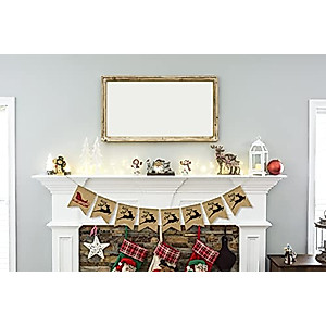 Santa's Sleigh & 7 Reindeer Burlap Banner - Ready to Hang Holiday Decor - Festive Christmas Seasonal Winter Decoration - Santa Sleigh Xmas Party Decorations - Santas Sleigh Garland by Jolly Jon