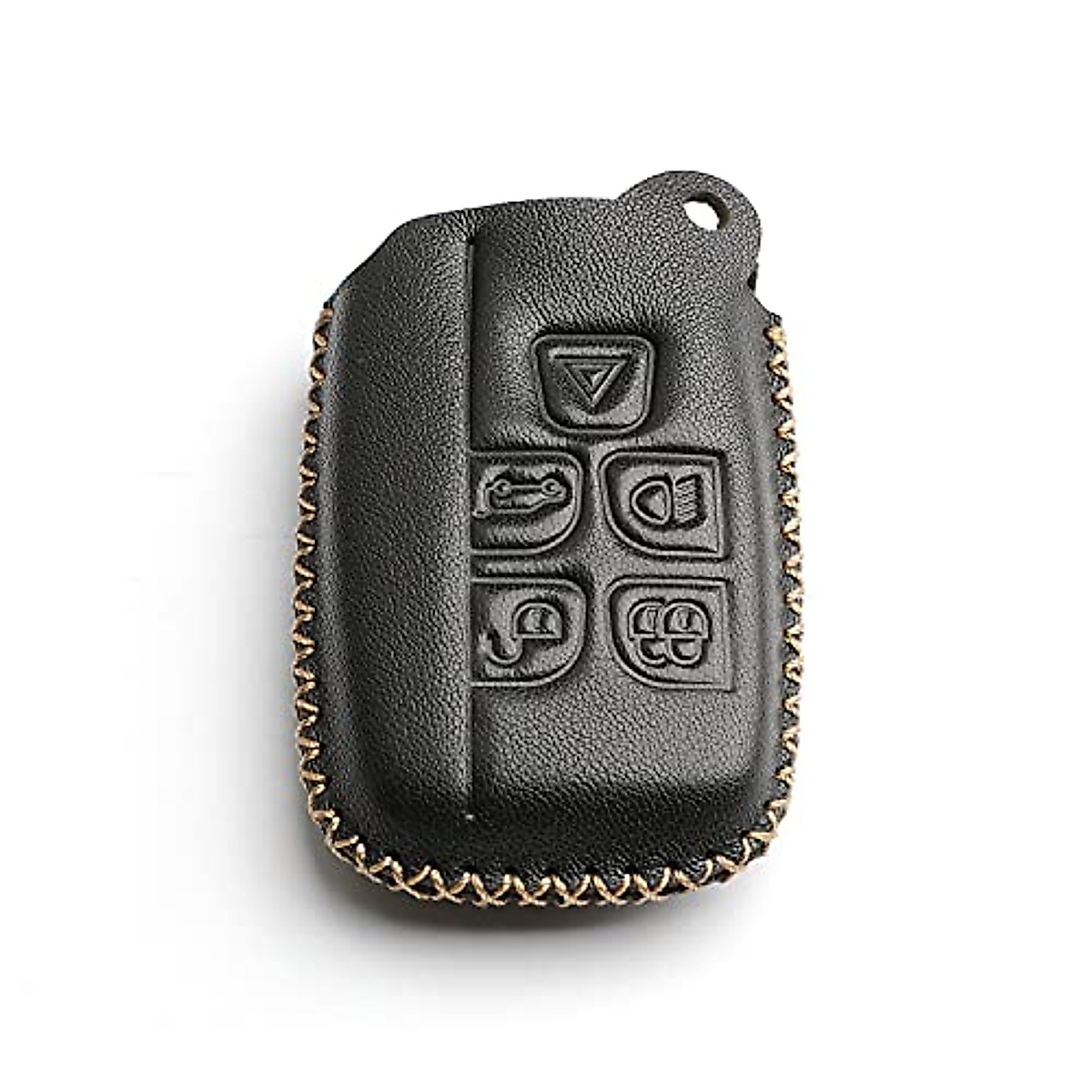 WFMJ Leather for Land Rover Range Rover Sport LR2 LR4 Evoque Jaguar XF XJ XJL XE Remote Smart 5 Buttons Key Fob Case Cover Chain Keychain (Black)