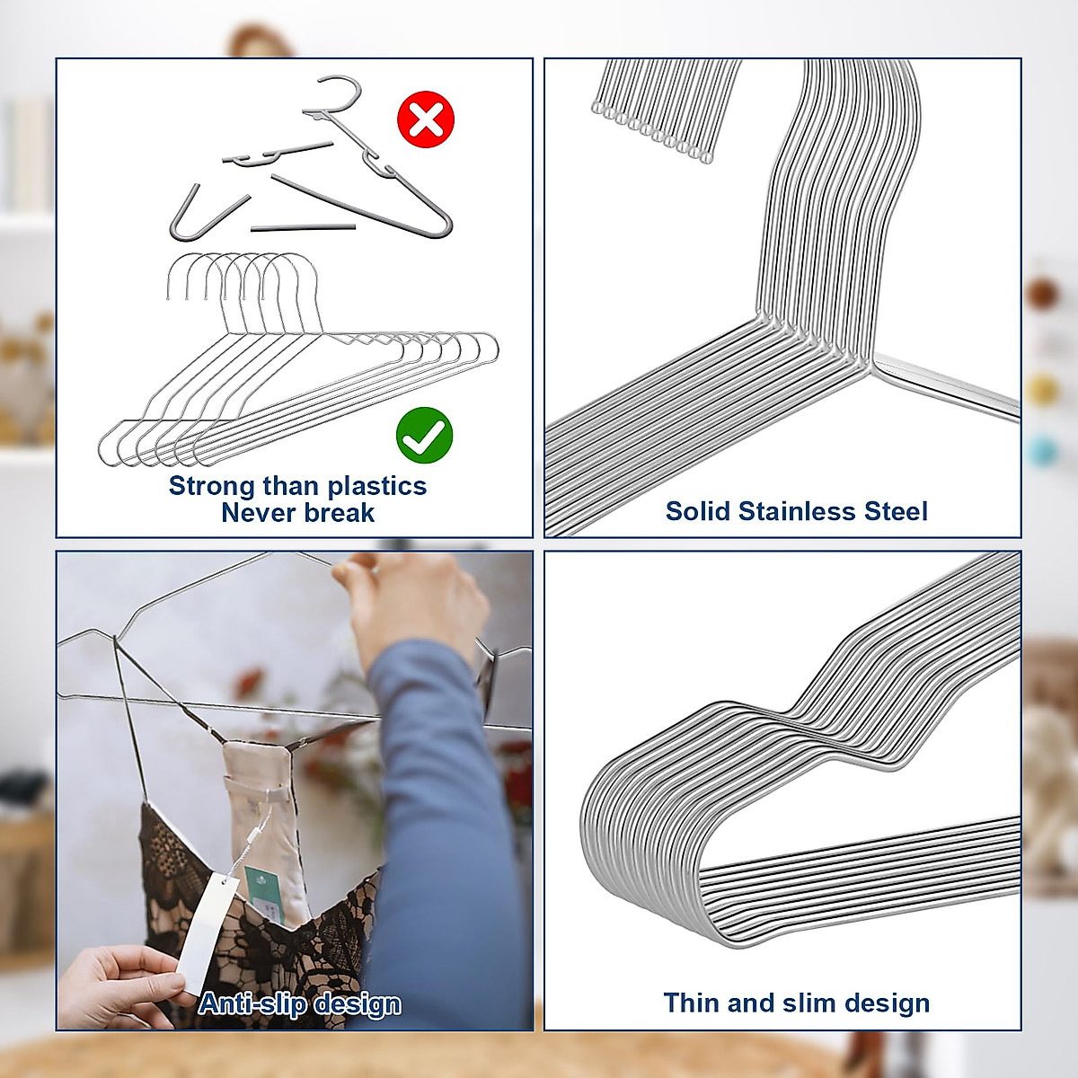 Kids Hangers,12.4 Inches Stainless Steel Heavy Duty Baby Clothing Hangers 20 Pack,Space-Saving Non-Slip Metal Wire Hangers for Kids,Baby,Toddler,Children Clothes