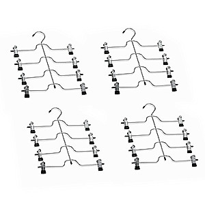 HUJI Sturdy 4 Tier Trouser Skirt Pants Hanger Chrome and Black Vinyl (Set of 4, 4 Tier Trouser Hangers)