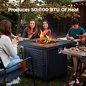 Ciays Propane Fire Pits Table 32 Inch Outdoor Gas Fire Pit, 50,000 BTU Steel Fire Table with Lid and Lava Rock, Add Warmth and Ambience to Gatherings and Parties on Patio Deck Garden Backyard,Black