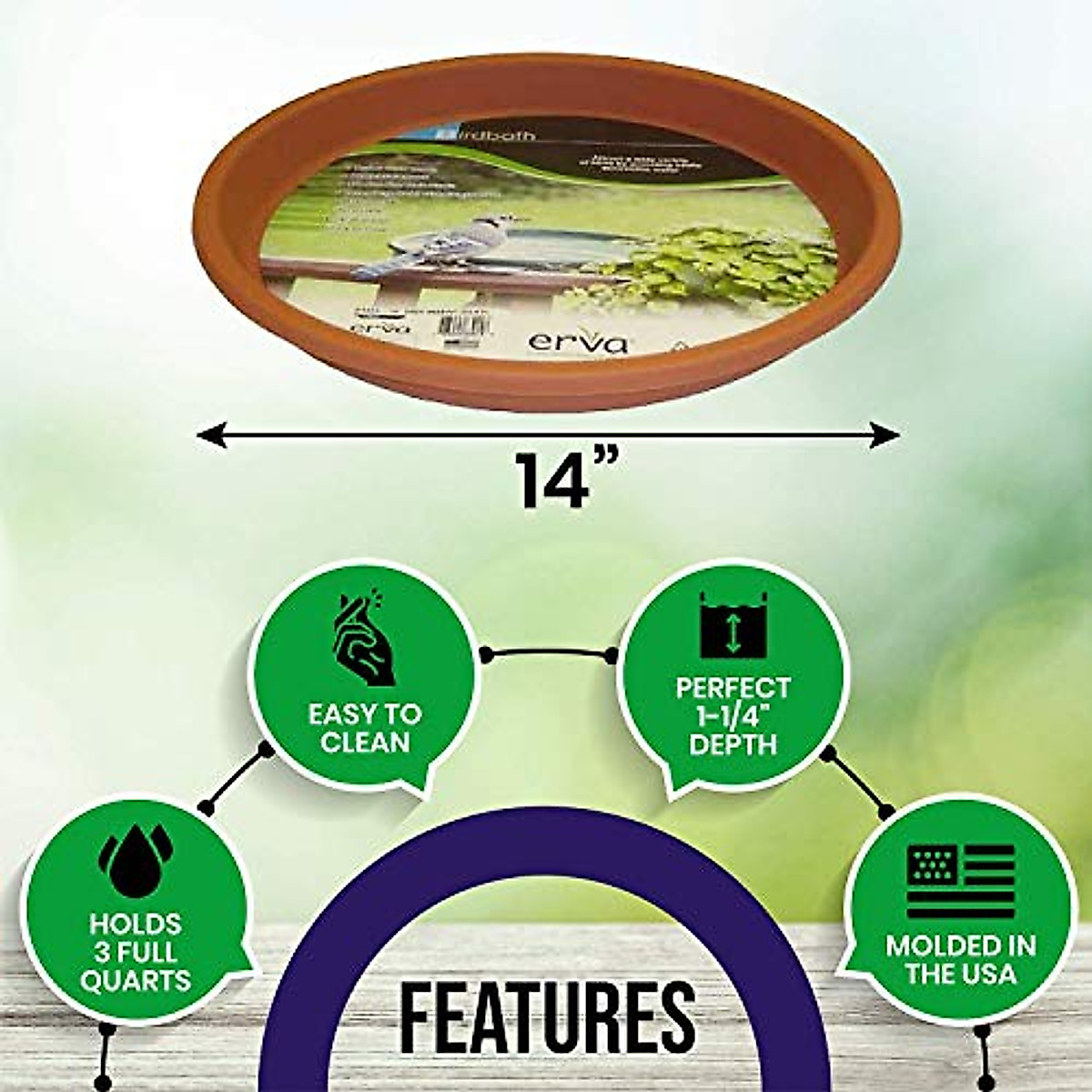 Erva D14CL 14 in. dia. Bird Bath Plastic Dish; Terra Cotta