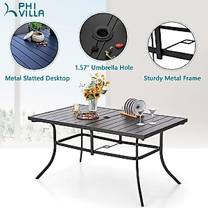 PHI VILLA 7 PCS Patio Dining Set, Outdoor Table Chair Set with Large Metal Table, 6 High Back Patio Chairs Include 4 Fixed and 2 Swivel Chair, Patio Furniture Dining Set for Patio Lawn Garden