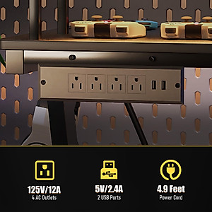 TREETALK Gaming Desk with Power Outlets & Music Strip Lights,Computer Desk with Large Monitor Stand, PC Laptop Table for Small Spaces, Gamer Workstation with Cup Holder, Headphone Hook for Home Office