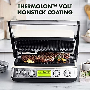 GreenPan Elite 7-in-1 Multi-Function Contact Grill & Griddle, Healthy Ceramic Nonstick Aluminum, Grill & Waffle Plates, Adjustable Shade & Shear, Closed Press/Open Flat Surface, PFAS-Free, Cream White