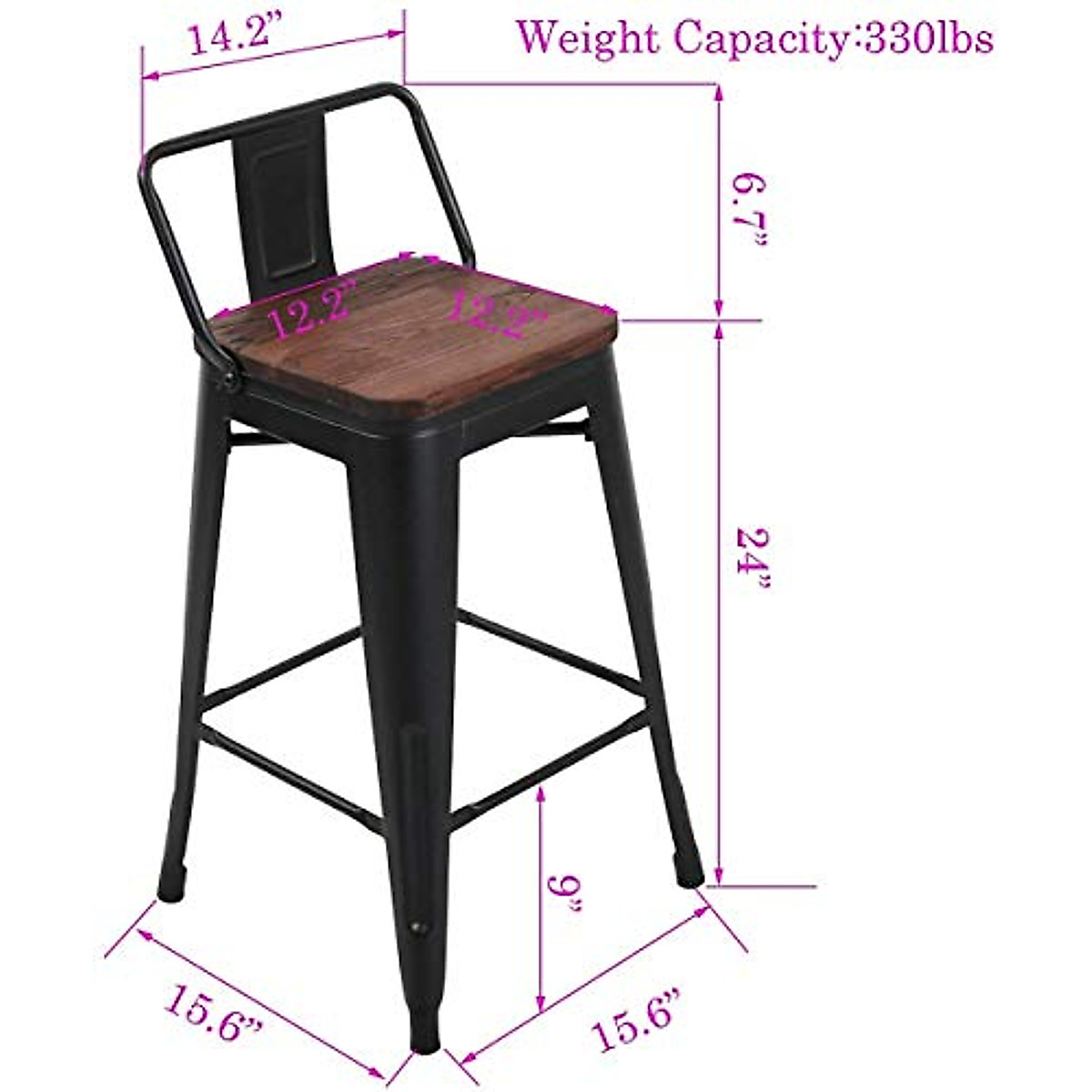 Changjie Furniture 24 Inch Bar Stools Counter Height Bar Stools Industrial Metal Barstools Set of 4 for Home Kitchen (24 inch, Black)