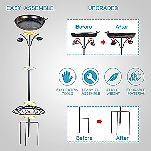 DREAMSOUL 26 Inch Pedestal Bird Bath with 4 Prongs Stake, Metal Bird Baths for Outdoors Garden Yard Patio Decor