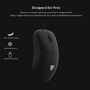 Ninjutso Katana Lightweight Gaming Mouse – 58G Ultralight Design with 16K DPI Optical Sensor, Assassin Paracord, Crispy Kailh GM8.0 Switch & 100% PTFE Feet