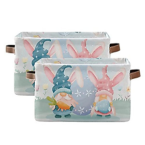 senya Easter Basket, Easter Gnome Bunny Foldable Fabric Collapsible Storage Bins Organizer Bag for Storage Clothes