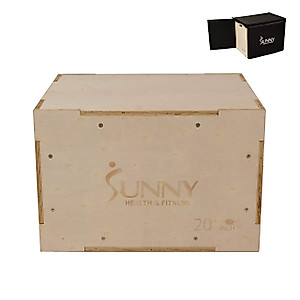 Sunny Health & Fitness Wood Plyo Box with Removable Foam Cover, 500lb Weight Capacity and 3 in 1 Height Adjustment - 30"/24"/20" for Crossfit Training and Plyometric Conditioning