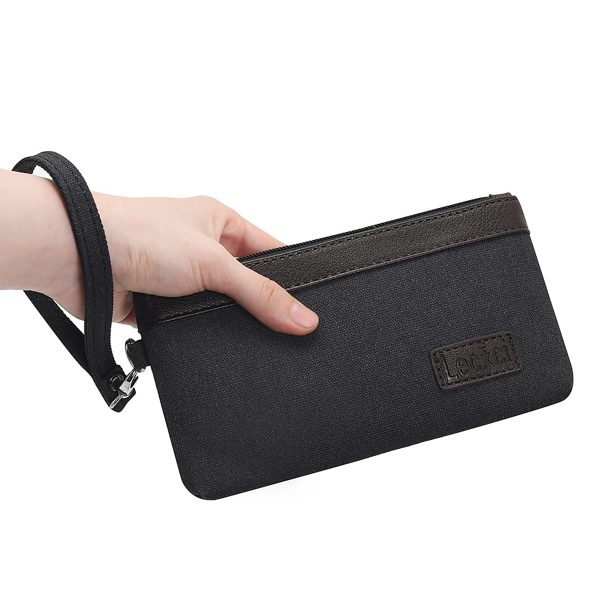 Lecxci Canvas Wristlets Bag Clutch Purses Wallet Slim Credit Card Holder Clutch with Removable Strap Cell Phone Wallet (Colorbloc-1)