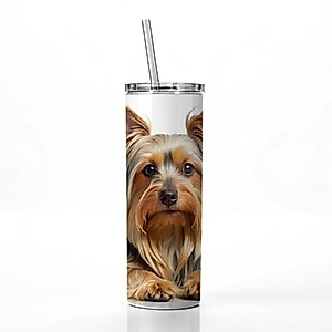 Silky Terrier Dog Photo Skinny Tumbler 20oz with Straw Insulated Water Bottle Gift