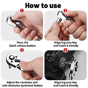 UYECOVE 1/4 Inch Drive Stubby Ratchet, Flex Head Ratchet 1/4 Ratchet Ratchet Wrench, 72 Tooth Quick Release Small Swivel Head Ratchet Cr-Mo Socket Wrench Flexible Ratchet Handle -4"/100mm