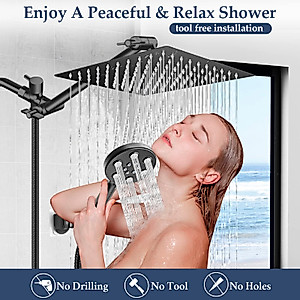 XaGai 10" Rustproof & High Pressure Rainfall Shower Head with Handheld, 11" Extension Arm, 6 Spray Settings, Built-in Tile Power Wash, Easy Installation