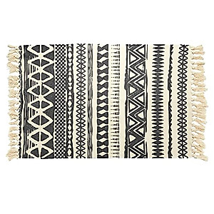 Juvale Hand Woven Area Rug with Tassels, Tribal Geometric Bohemian Style Home Décor (Navy and Cream, 2x3 Feet)