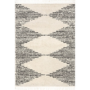 nuLOOM Bria Moroccan Shag Tasseled Area Rug - 8x10 Shag Area Rug Modern/Contemporary Off-White/Charcoal Rugs for Living Room Bedroom Dining Room Nursery