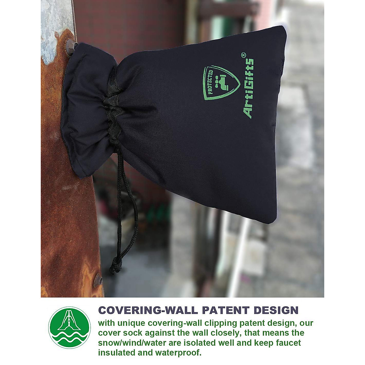 ArtiGifts Pro Outdoor Faucet Cover Socks for Winter Freeze Protection, 5.9" W x 7.7" H, Black, Set of 2