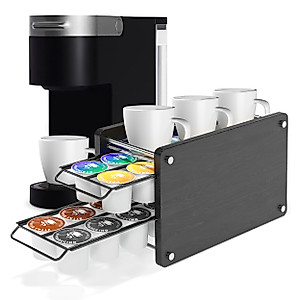 Ibyx Сoffee Pod Holders for K Cups - 2 Tier Coffee Pod Sliding Drawer for 20 K Cups Storage Capacity - Elegant Plexiglass Top and Metallic Coffee Pod Rack - Kitchen Counter Organizer (Black)