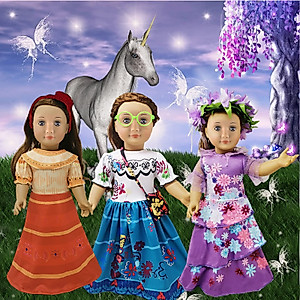 18 Inch Doll Clothes , 3 Pcs Magic Family Encanto Set Includes Mirabel, Isabella , Dolores, Costume Accessories Fits All 18 inch Girl Doll
