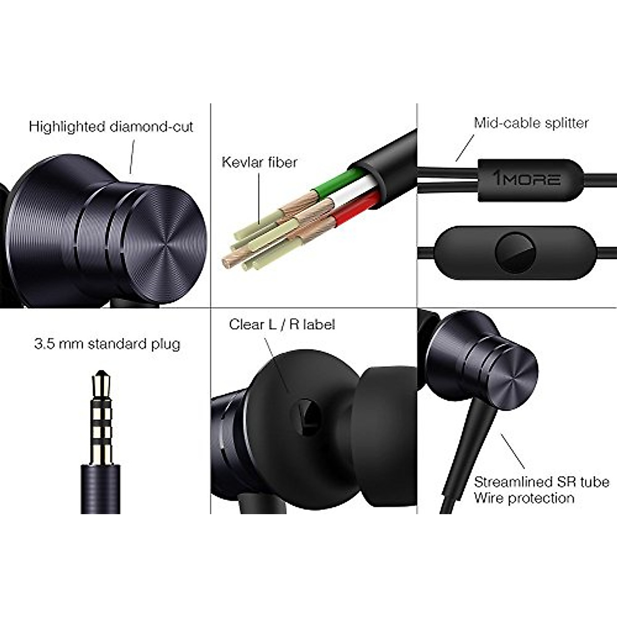 1MORE Piston Fit in-Ear Earphones Fashion Durable Headphones with 4 Color Options, Noise Isolation, Pure Sound, Phone Control with Mic for Smartphones/PC/Tablet - Black