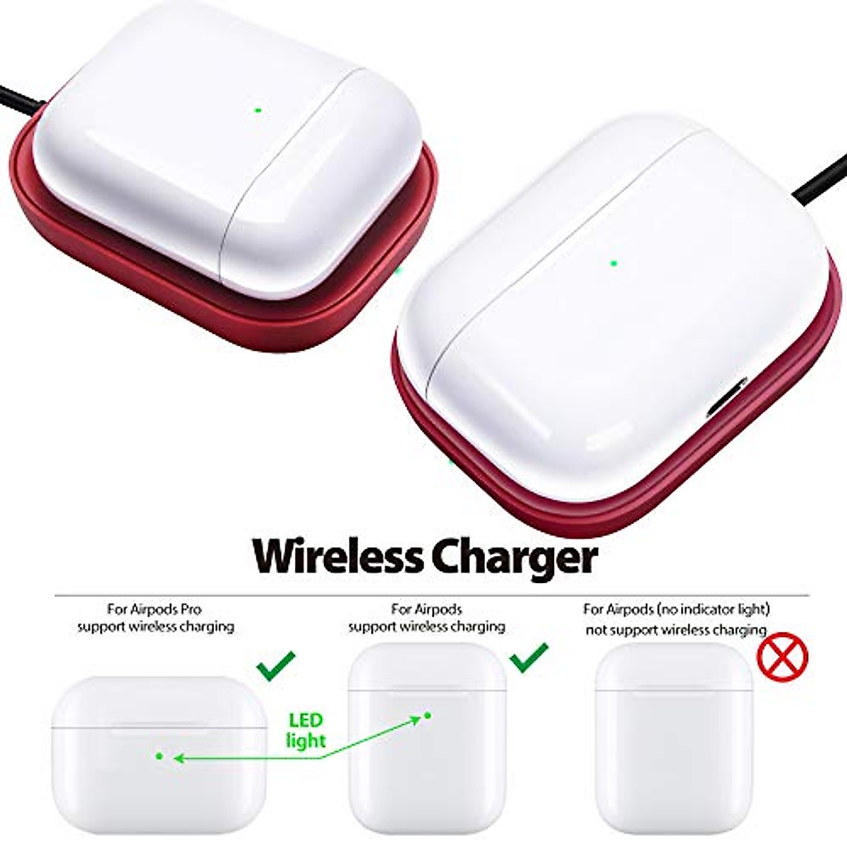 Airpods Pro Charger, Wireless Charger for Airpod 3rd/Airpods Pro 2nd/Airpods Pro/Airpods, Plastic Wireless Charging Station Wireless Charging Pad Charging Mat for Apple Airpod Earbuds Earpods Red